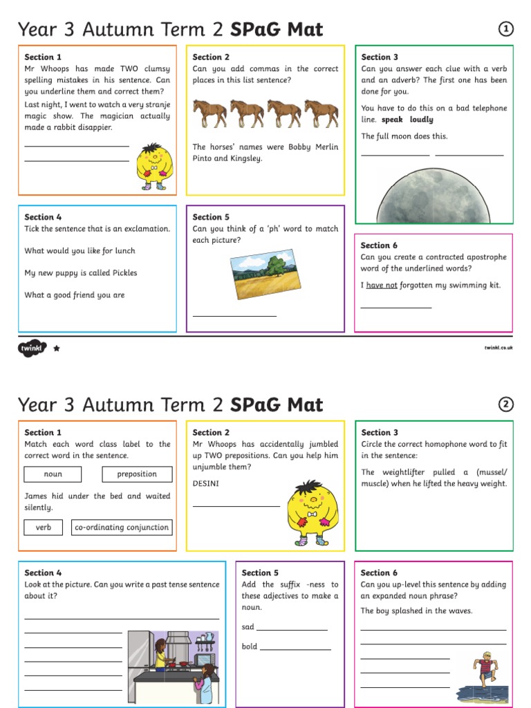 t2 e 2338a Year 3 Autumn Term 2 Spag Activity Mats Lower Ability | PDF