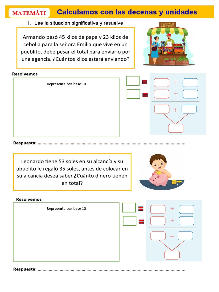D2 A1 FICHA MAT. Calculamos Con Decenas y Unidades | PDF D2 A1 FICHA MAT. Calculamos Con Decenas y Unidades | PDF