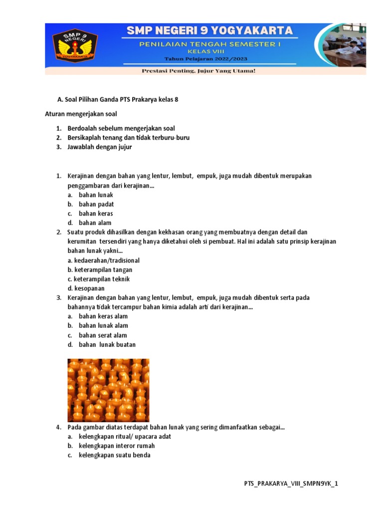 Soal PTS Prakarya Kerajinan Kelas 8 Fix | PDF | Griya & Taman
