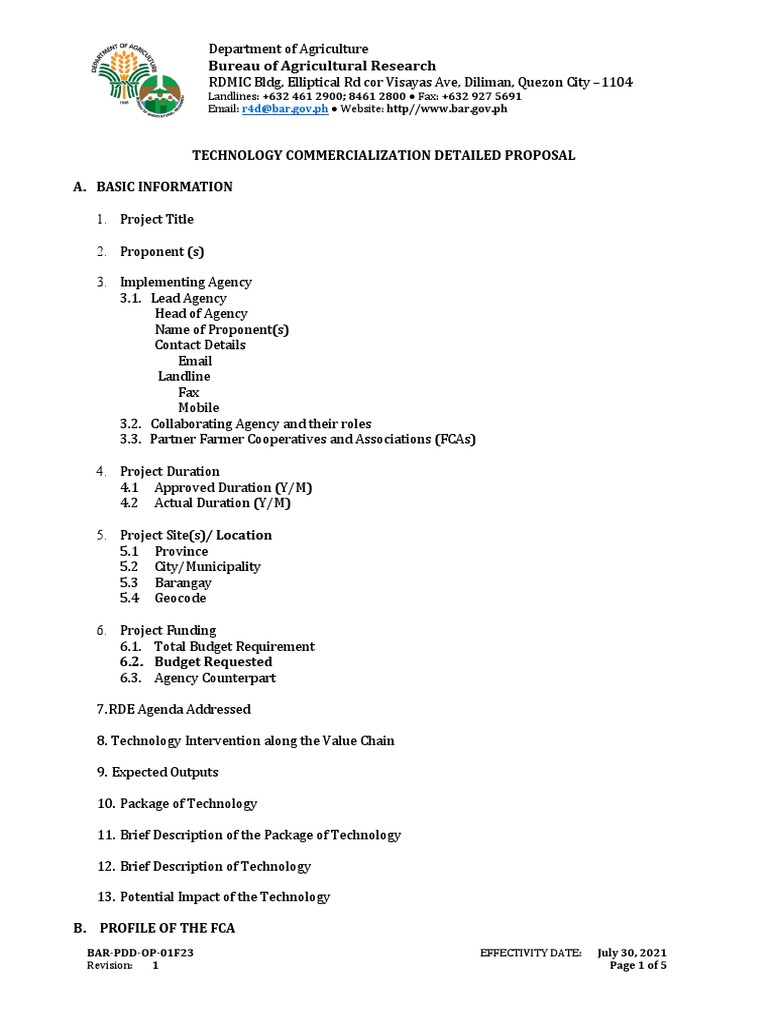 BAR-PDD-OP-01F23 Rev. 1 Technology Commercialization Detailed Proposal ...