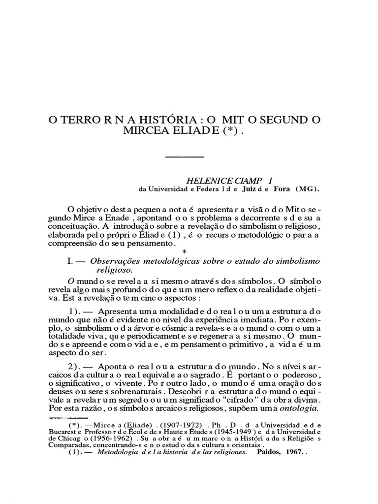 Mito e Simbolismo em Eliade | PDF | Ciências Sociais | Religião e ...
