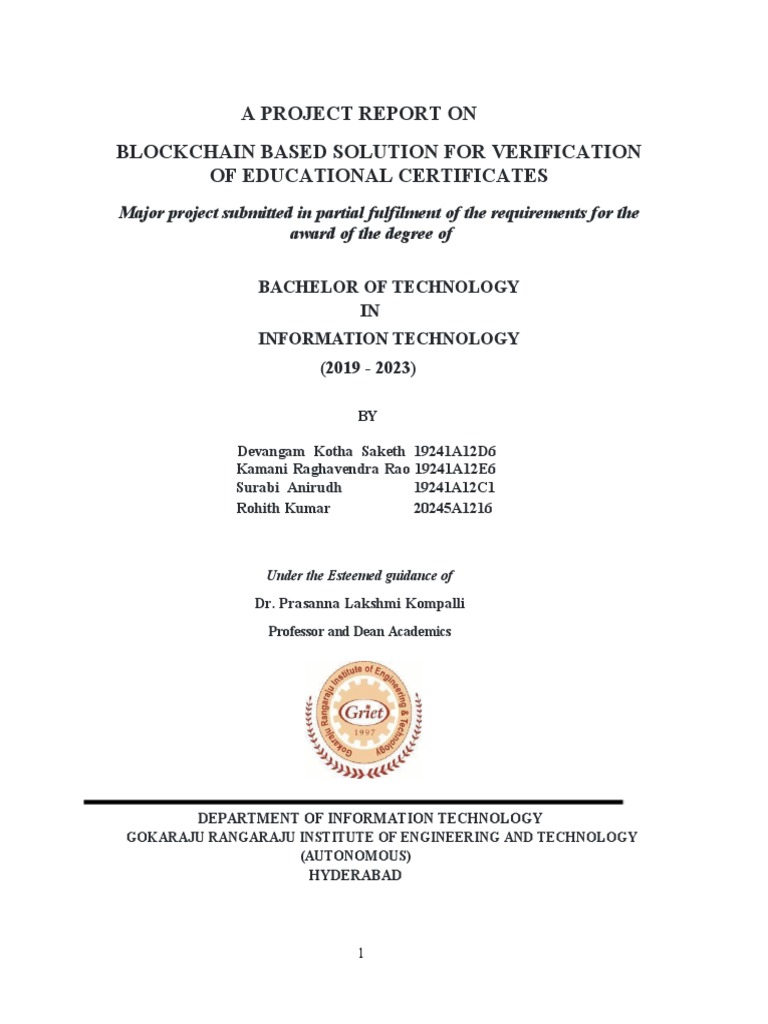 A Project Report On Blockchain Based Solution For Verification of ...