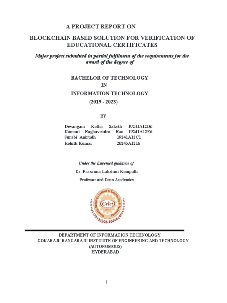 A Project Report On Blockchain Based Solution For Verification of ...