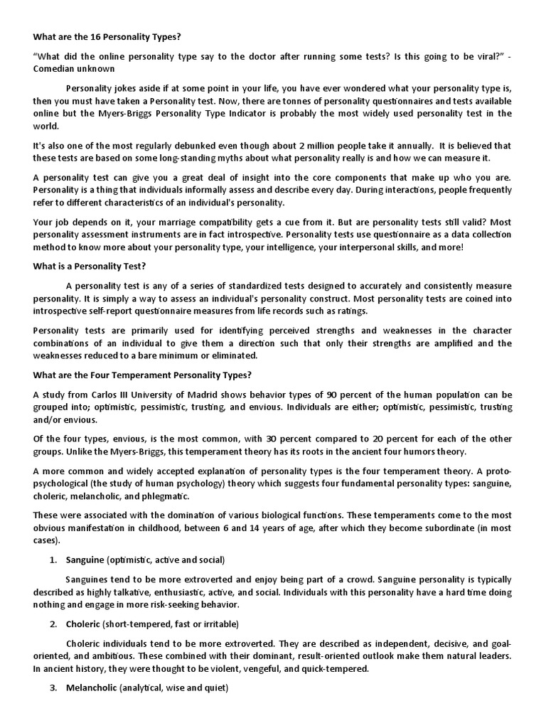 Personality Types | PDF | Personality Type | Extraversion And Introversion