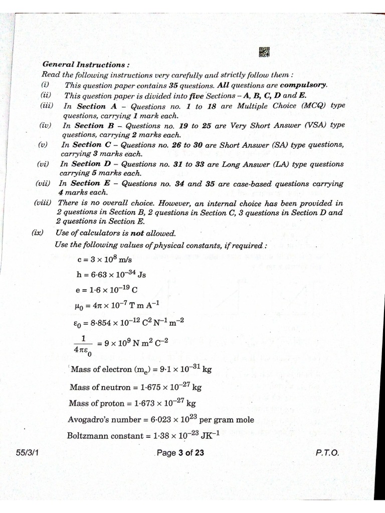 Physics Board Paper Set 1, 2023 Latest | PDF