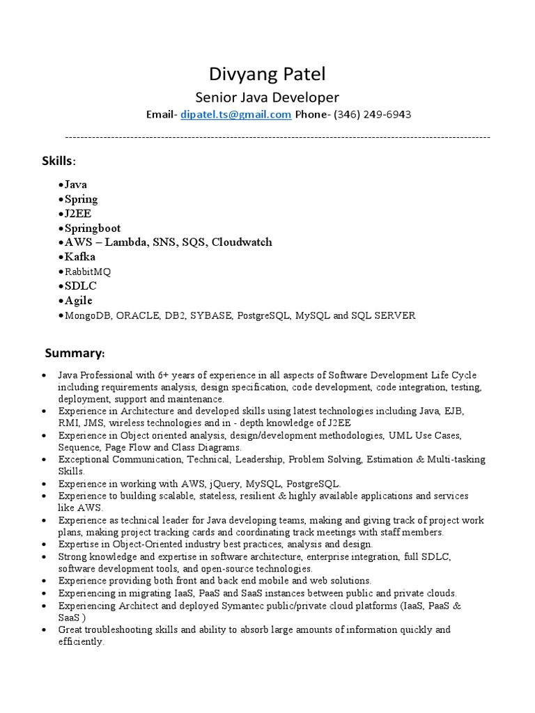 Divyang Patel - Java Dev | Download Free PDF | Spring Framework | My Sql Divyang Patel - Java Dev | Download Free PDF | Spring Framework | My Sql
