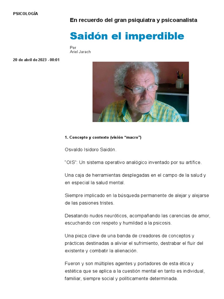Saidón El Imperdible - en Recuerdo Del Gran Psiquiatra y Psicoanalista ...