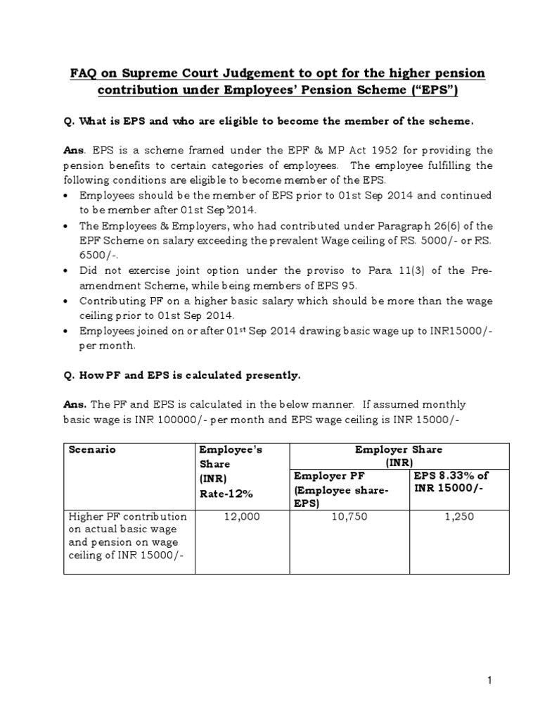FAQs - EPS 95 & Higher Pension Option | PDF | Employment | Pension