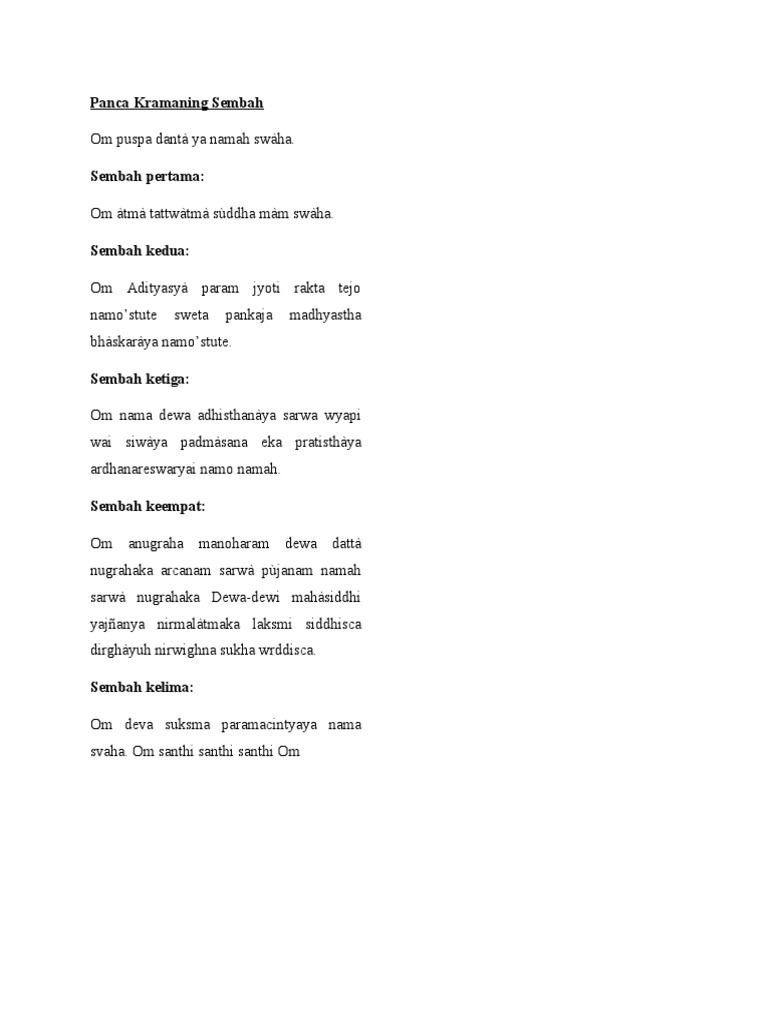 Panca Kramaning Sembah | PDF