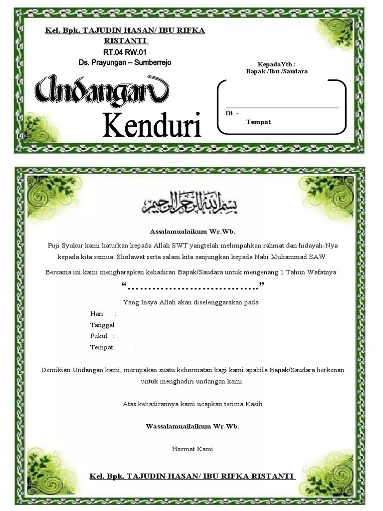Undangan Kenduri F4 WARNA | PDF