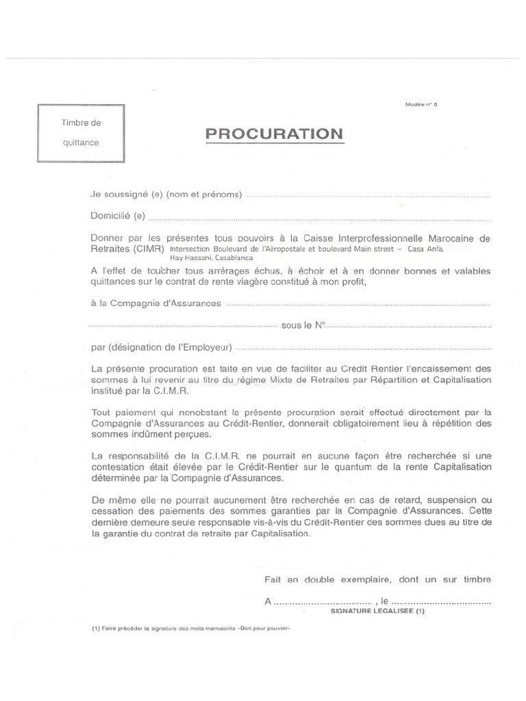 Modèle de Procuration - Liquidation Pension Principale | PDF