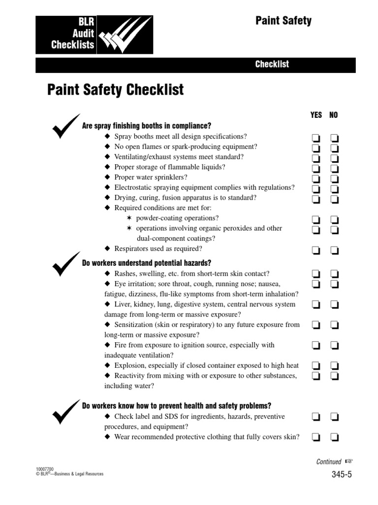 Paint Safety Checklist: BLR Audit Checklists | PDF | Paint | Personal ...