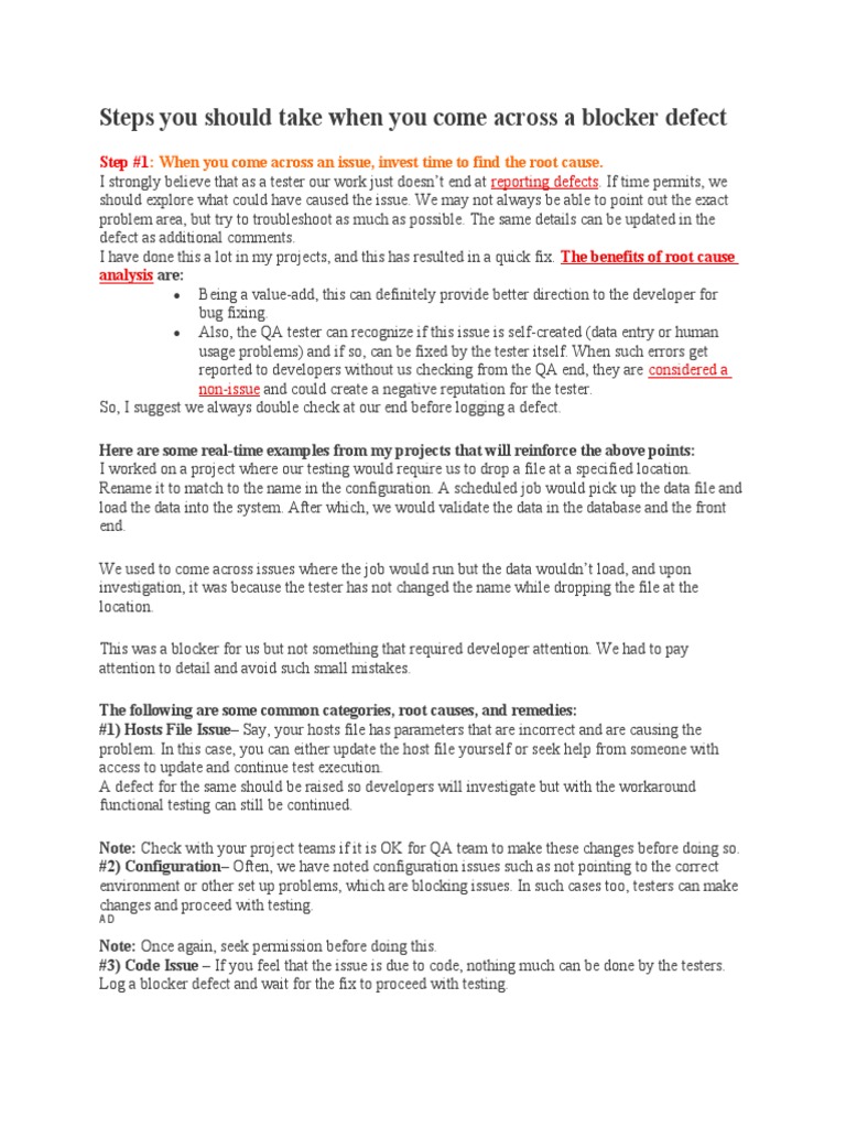 Handling Blocker Defects: Key Steps | PDF | Software Testing | Computer ...