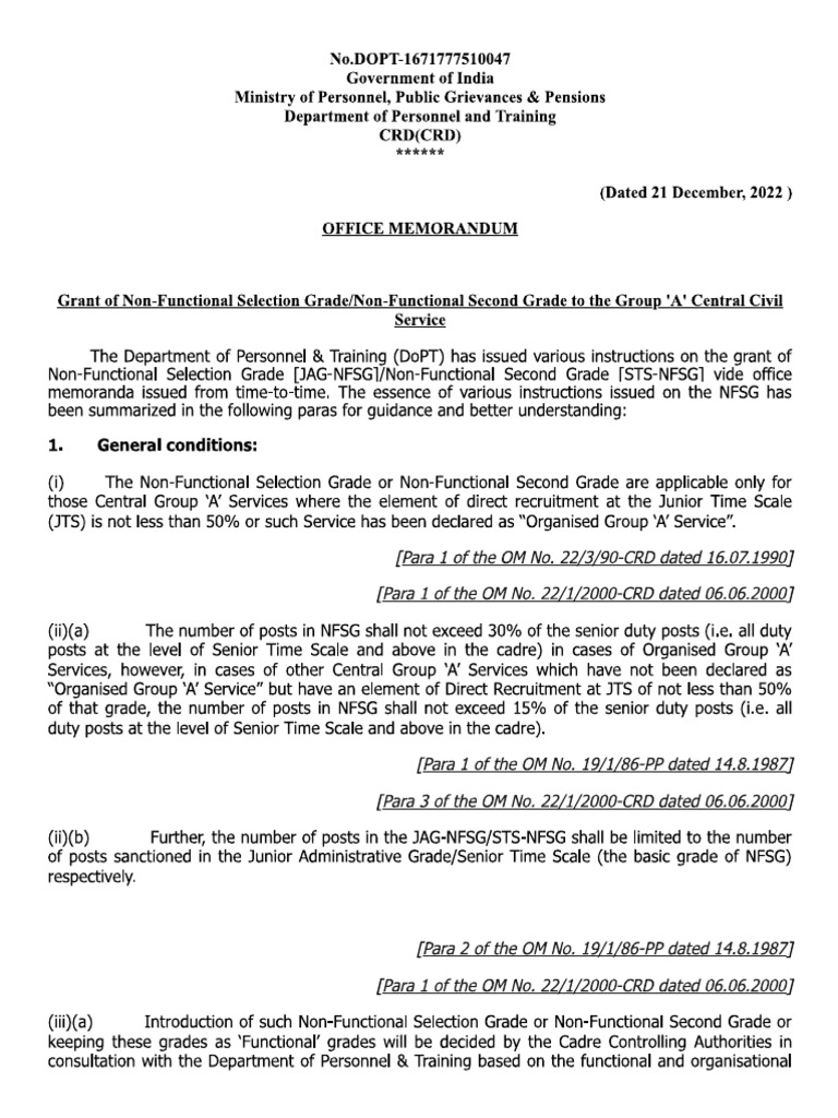 Grant Of NFSG To GR A Ccs PDF