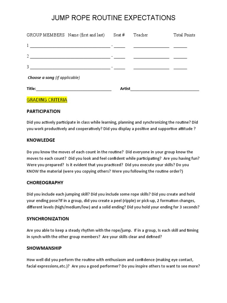 Jump Rope Project Expectations 2023 | PDF