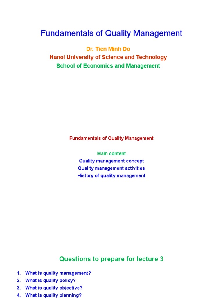 Lecture 3_Fundamentals of Quality Managment | PDF | Quality Management ...