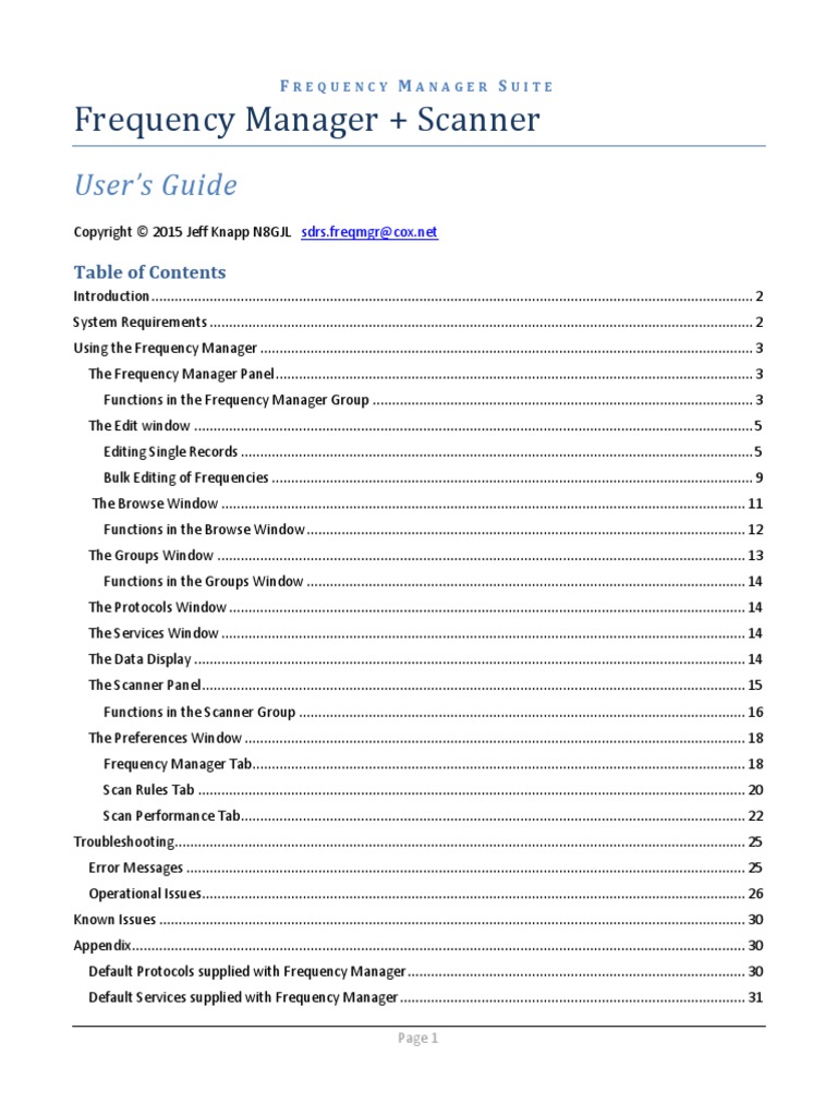 Frequency Manager + Scanner User's Guide | PDF | Frequency Modulation | Image Scanner