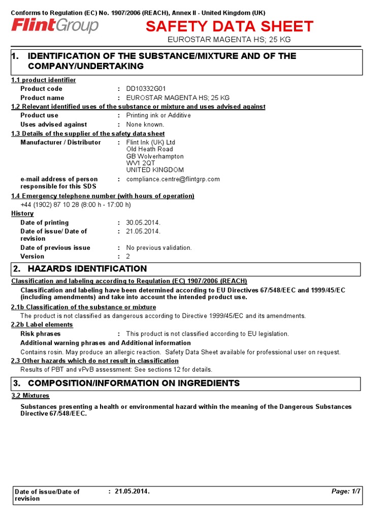 Eurostar Magenta | PDF | Materials | Safety