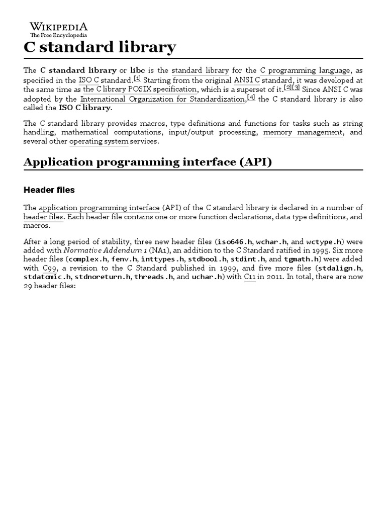 C Standard Library - Wikipedia | PDF | System Software | Computing