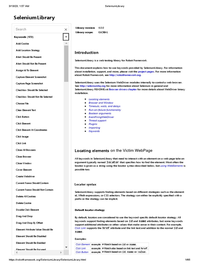 Selenium Library | PDF | Selenium (Software) | X Path Selenium Library | PDF | Selenium (Software) | X Path
