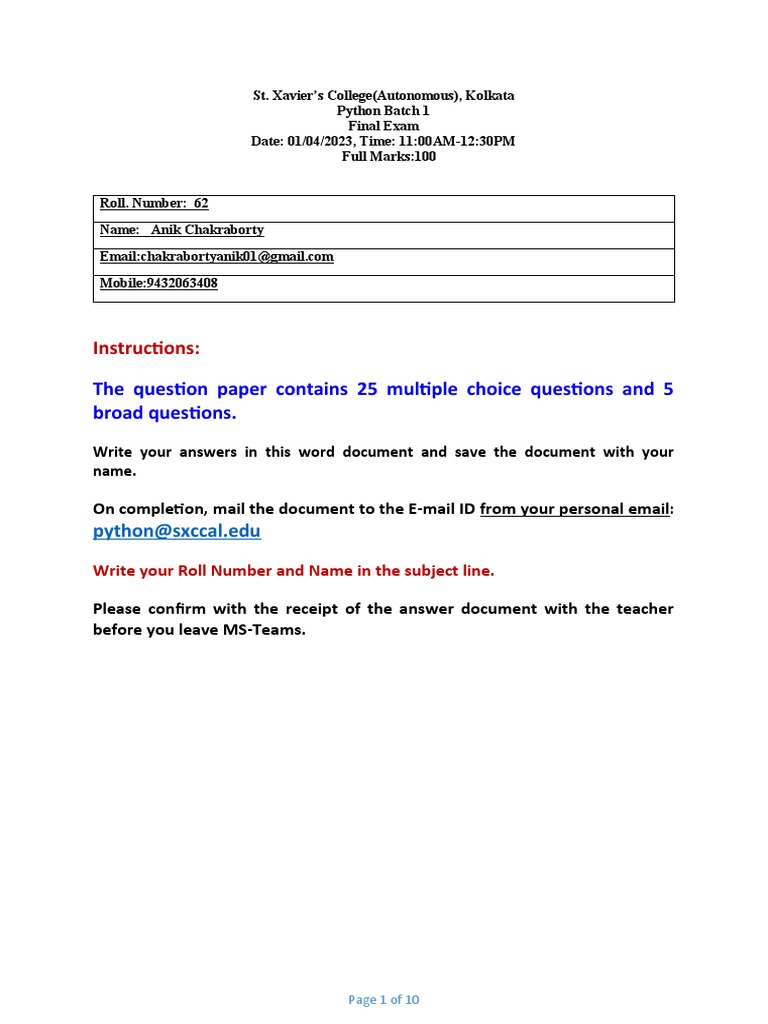 Python 1 QP | PDF | Software Development | Computer Science