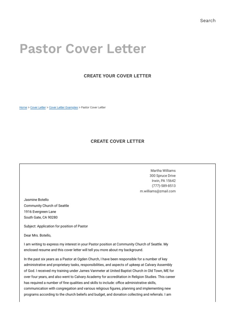 Sample Cover Letter for Pastor Job Application _ Resume-Now | PDF