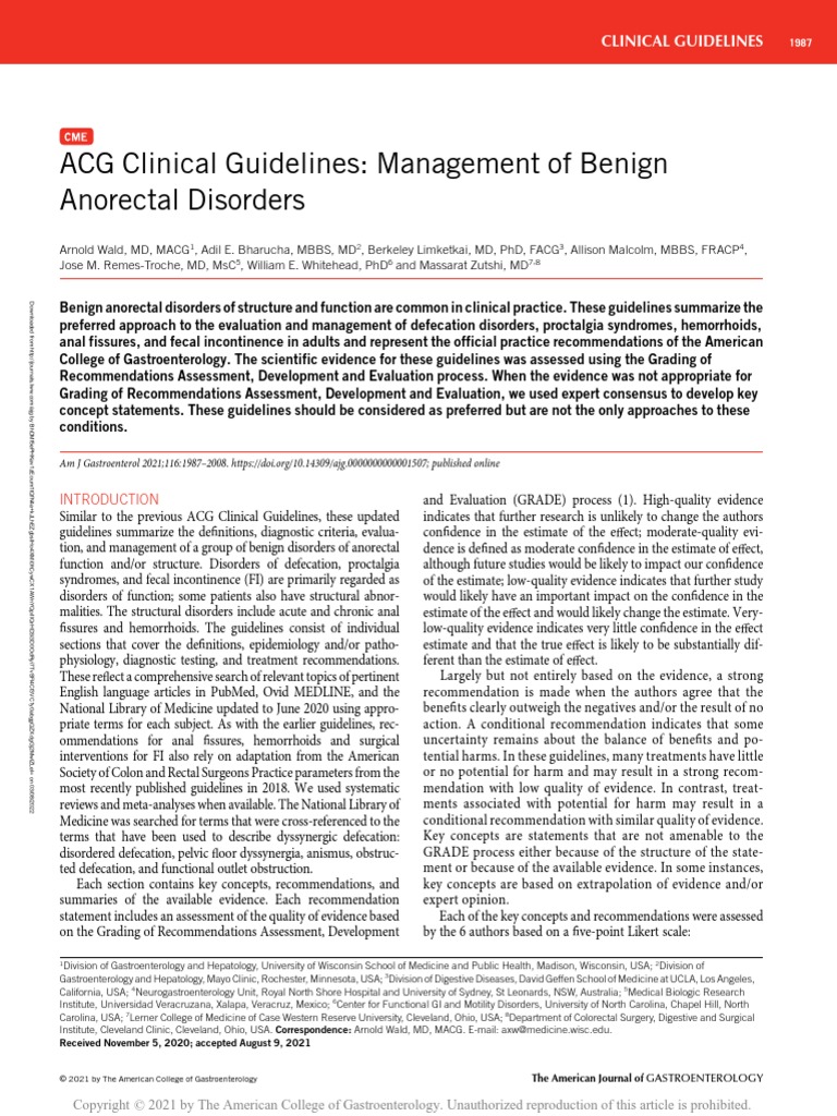 ACG Clinical Guidelines Management of Benign Anorectal Disorders | PDF | Rectum | Constipation