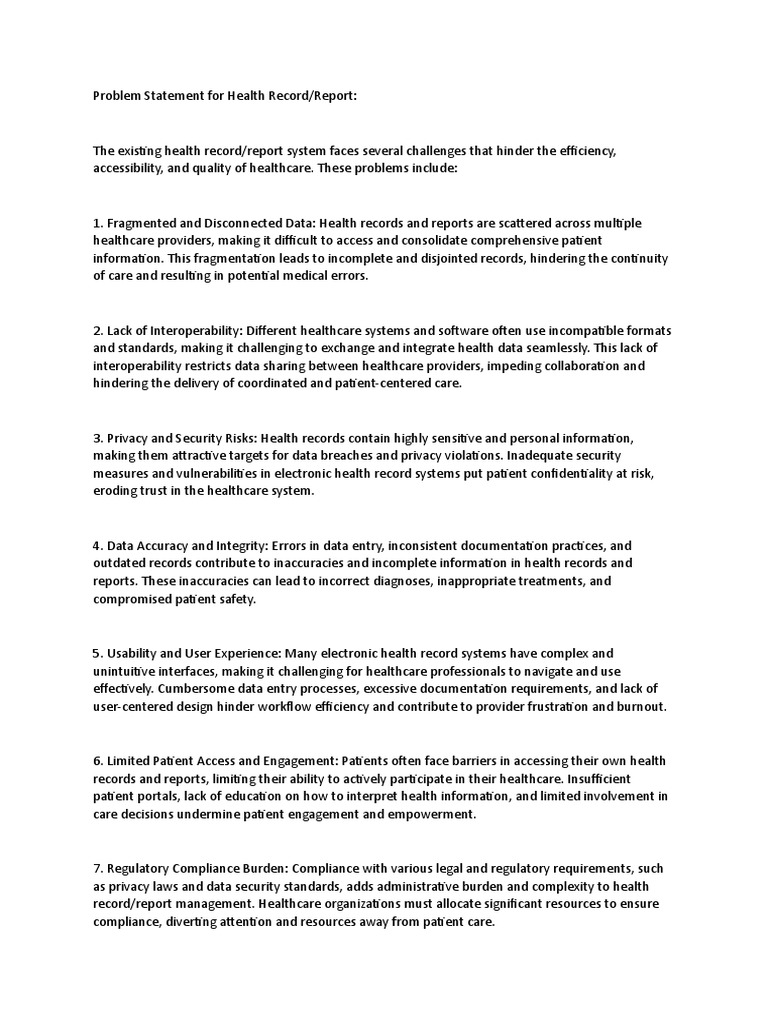 Problem Statement For Health Record | Download Free PDF | Electronic ...