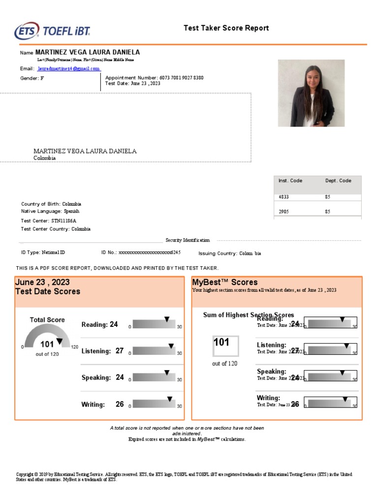 Certificado TOEFL | PDF | Test Of English As A Foreign Language ...