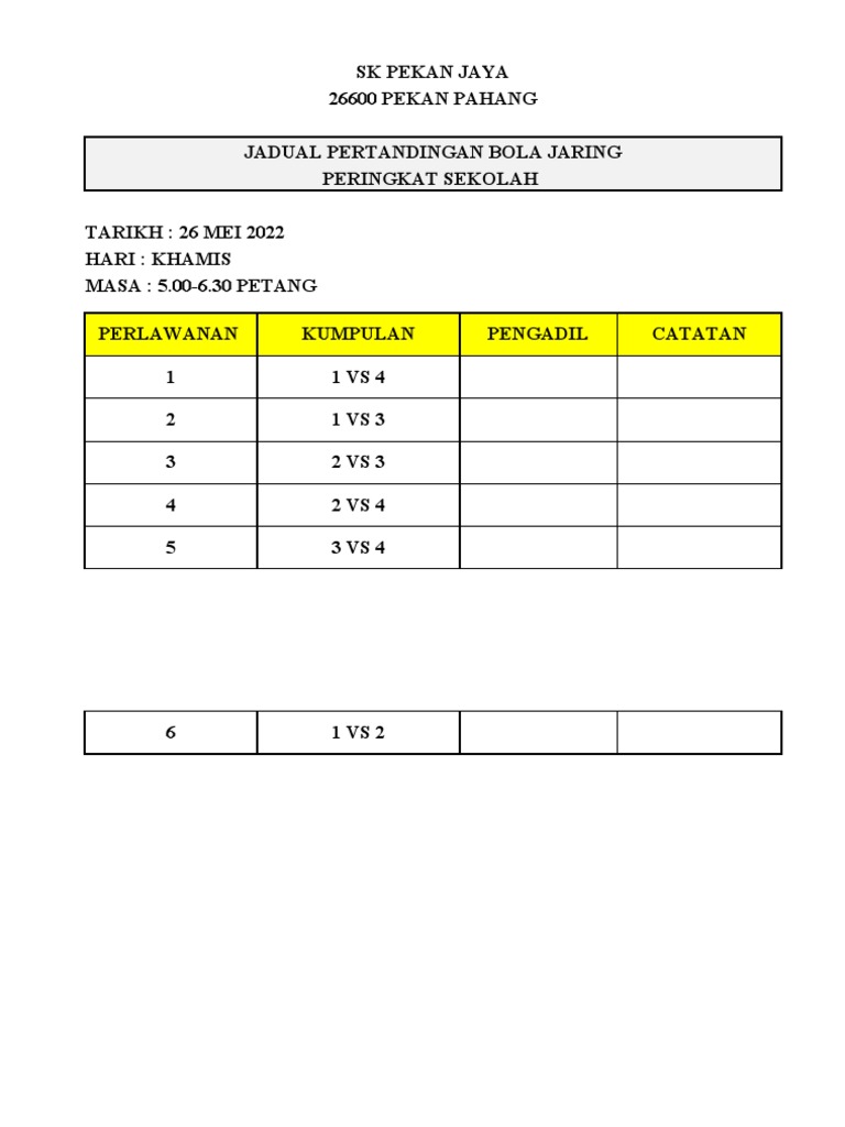 Jadual Perlawanan | PDF