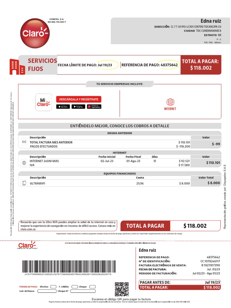 Factura Electrónica Claro - Jul 2023 | PDF | Industrias de servicio