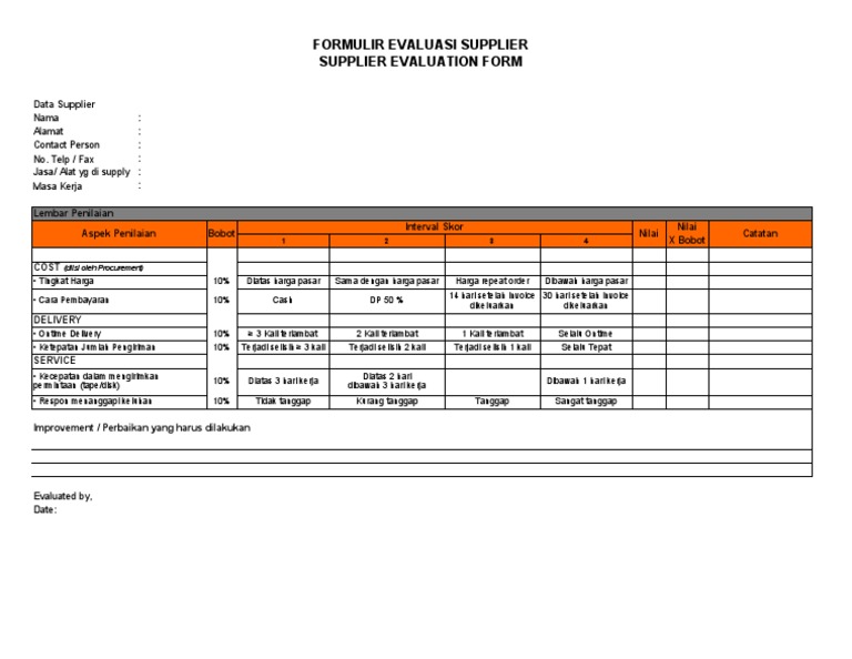Supplier Evaluation Form | PDF