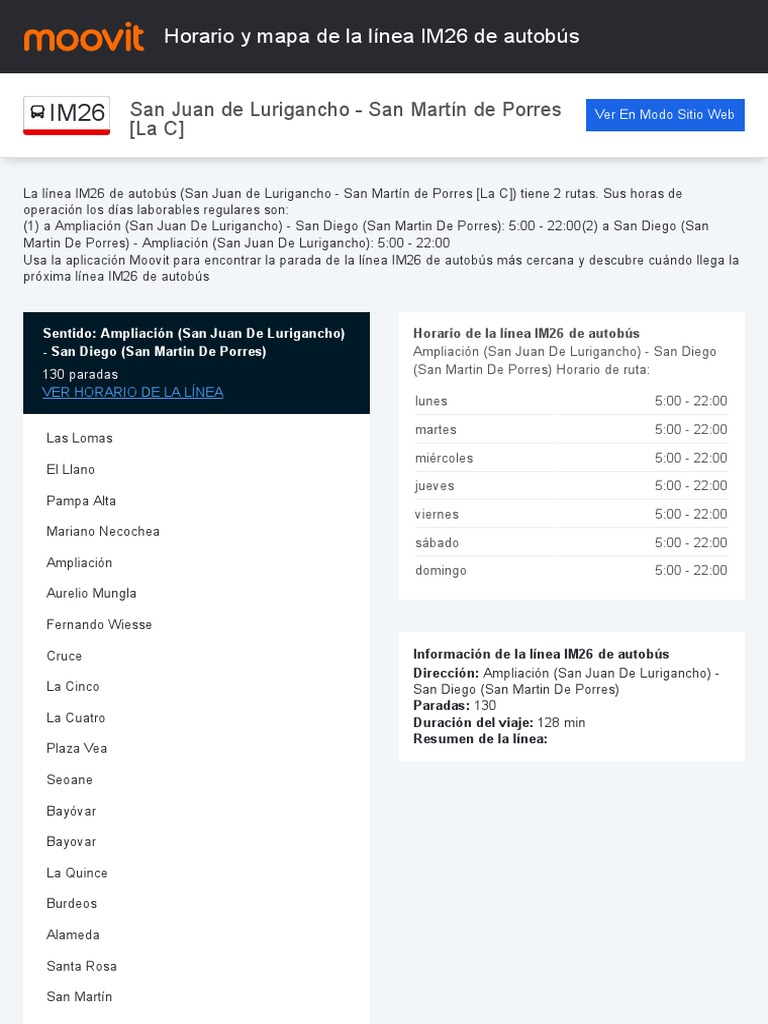 San Juan de Lurigancho - San Martín de Porres (La C) : Horario y Mapa ...