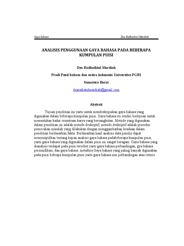 Analisis Gaya Bahasa Pada Beberapa Kumpulan Puisi | PDF