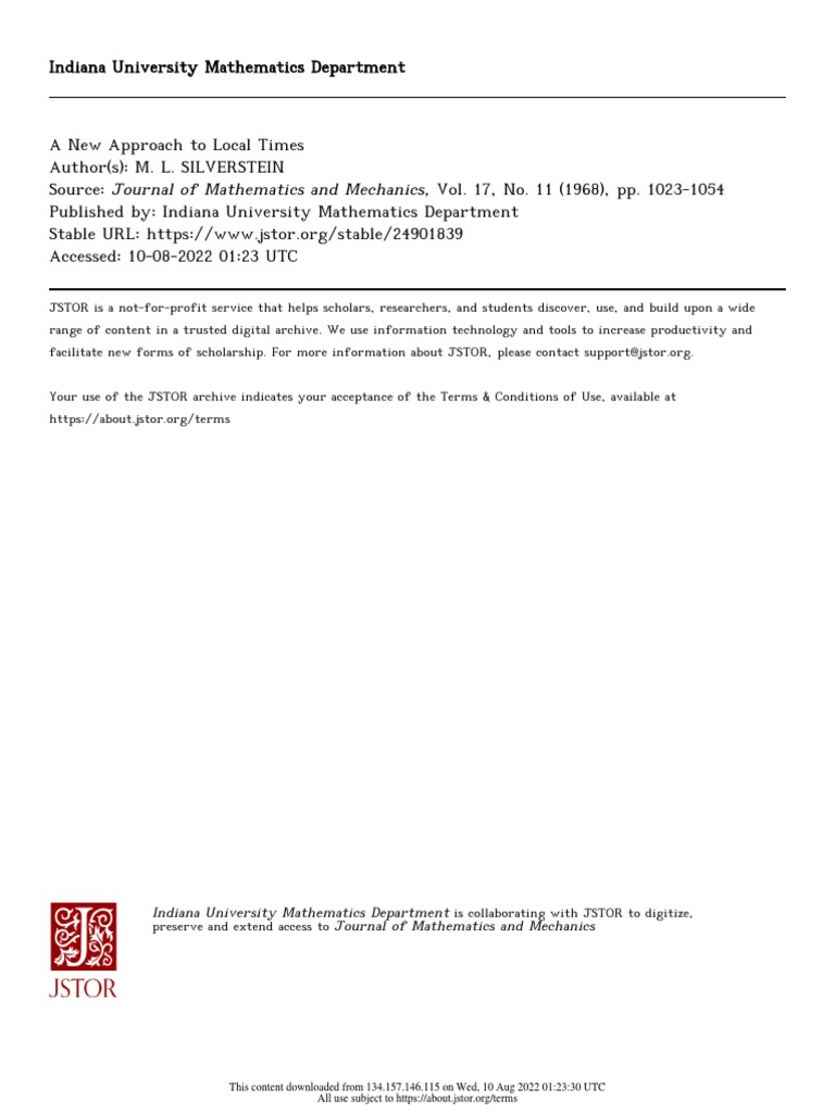 Silverstein, A New Approach To Local Times, J. Math. Mech. 17 (1967 ...