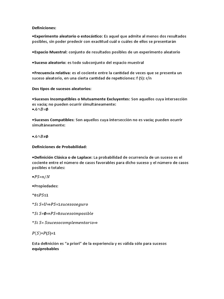 Definiciones | PDF | Variable aleatoria | Probabilidad