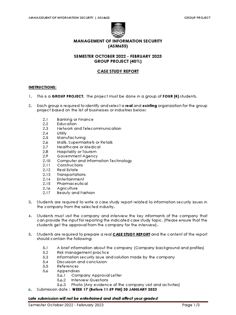 Asm655 Group Project Guidelines Oct22-Feb23 | PDF | Information Security | Information