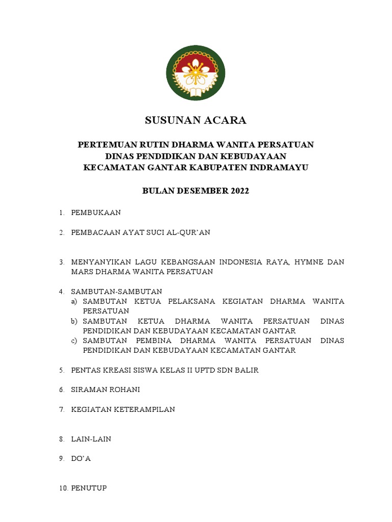 Susunan Acara Pertemuan DWP 2022 | PDF