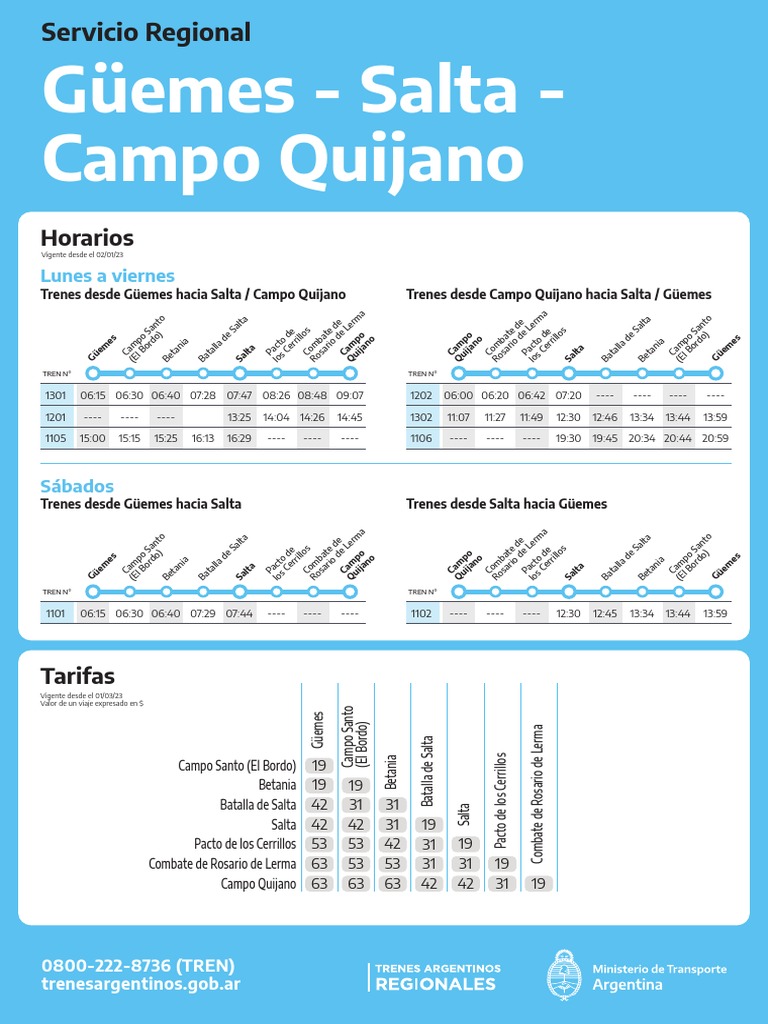 Guemes - Salta - C Quijano - Horarios y Tarifas 2023-03-01 Web | PDF