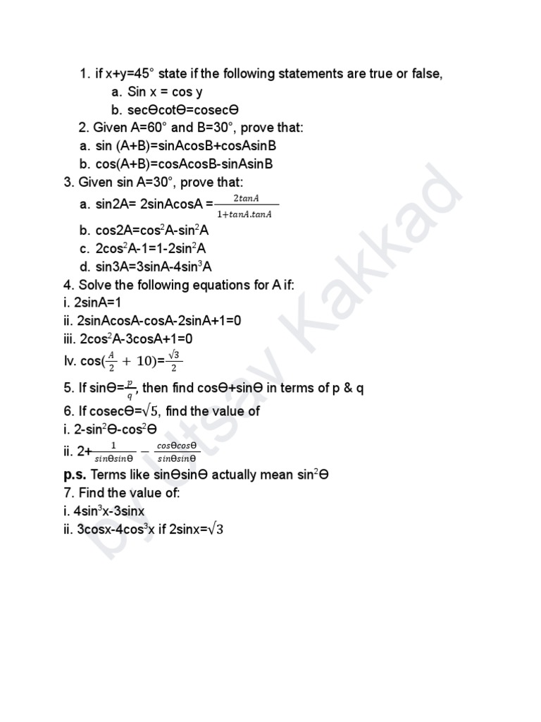 Trigonometric Ratios and Identities | PDF