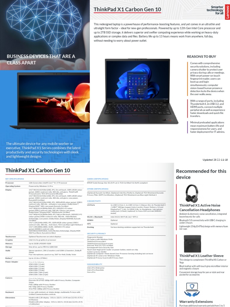 ThinkPad X1 Carbon Gen 10 | Download Free PDF | Personal Computers | Computer Hardware
