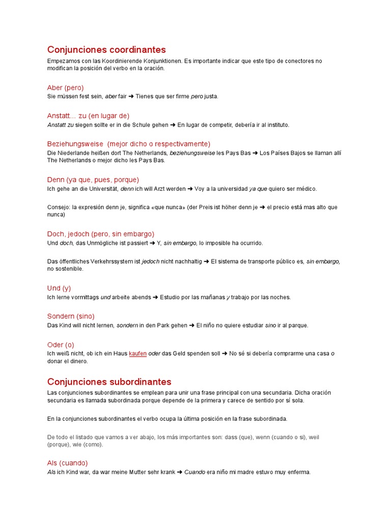 Conectores aleman | PDF | Sintaxis | Mecánica del lenguaje