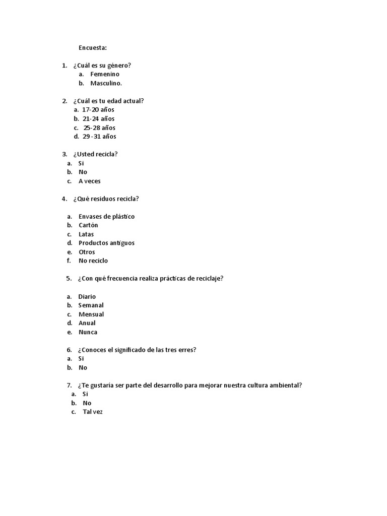 Cuestionario para Encuesta Estadistica | PDF