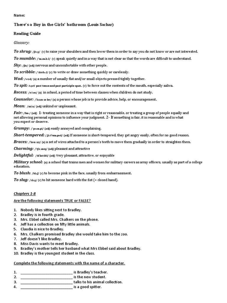 2019 Reading Guide - There S A Boy in The Girls Bathroom | PDF