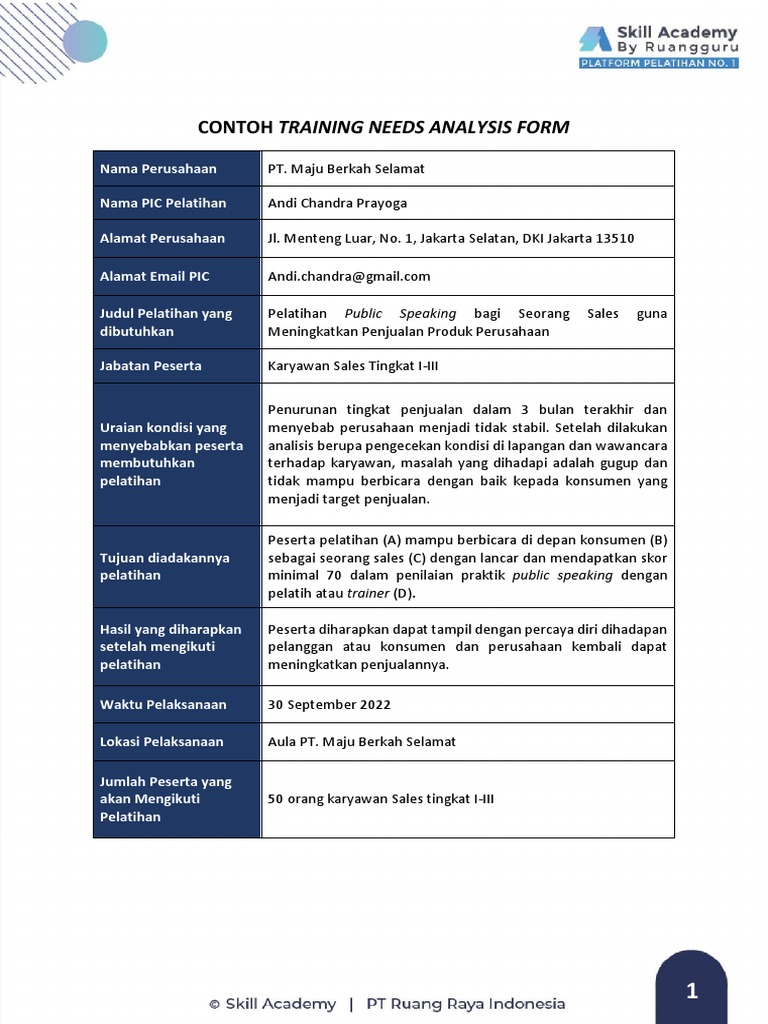 Contoh Training Needs Analysis Form | PDF