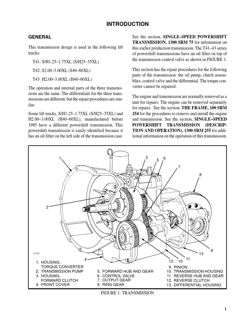 Single-Speed Powershift Transmission Hyster S40-60XL Diagnostic Manual | PDF | Clutch | Gear