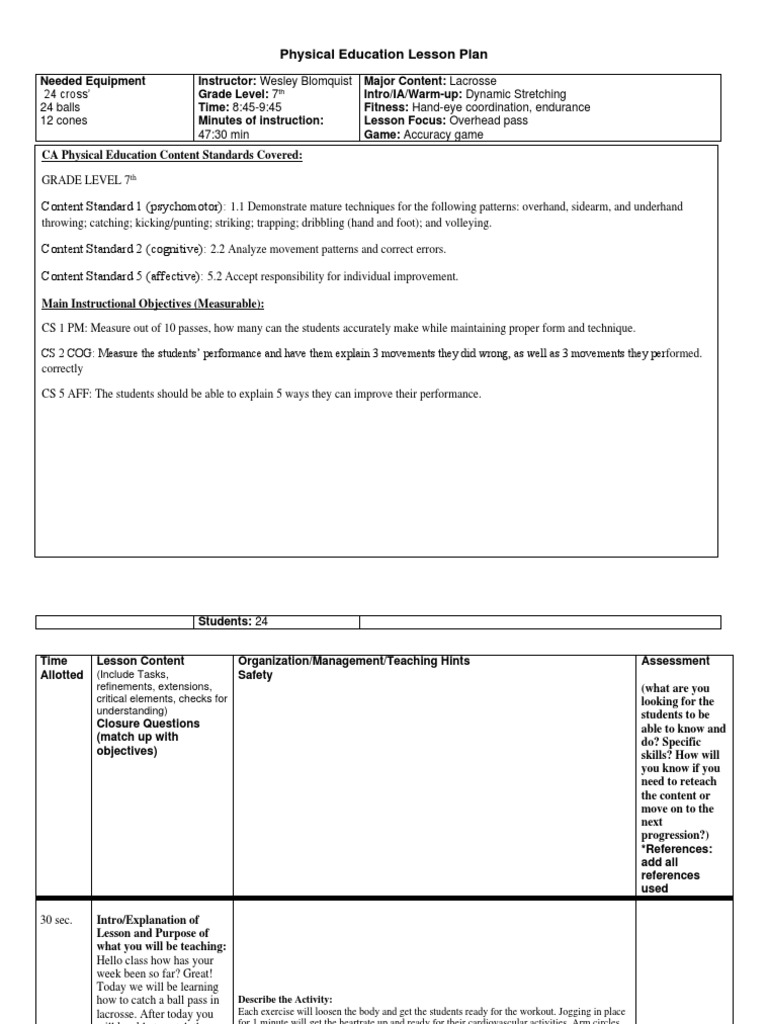 Lacrosse Lesson Plans | Download Free PDF | Physical Education | Teachers