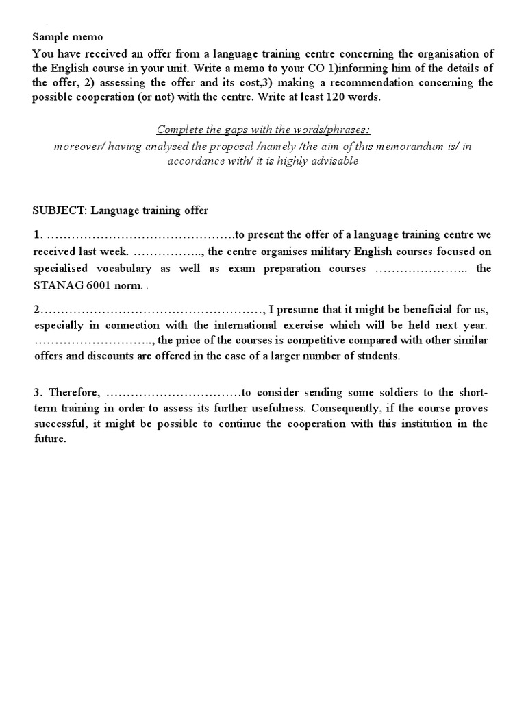 Sample Memo Language Training Offer | PDF