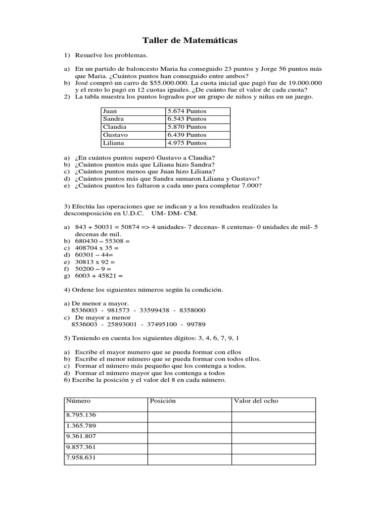 Taller de Matemáticas | PDF