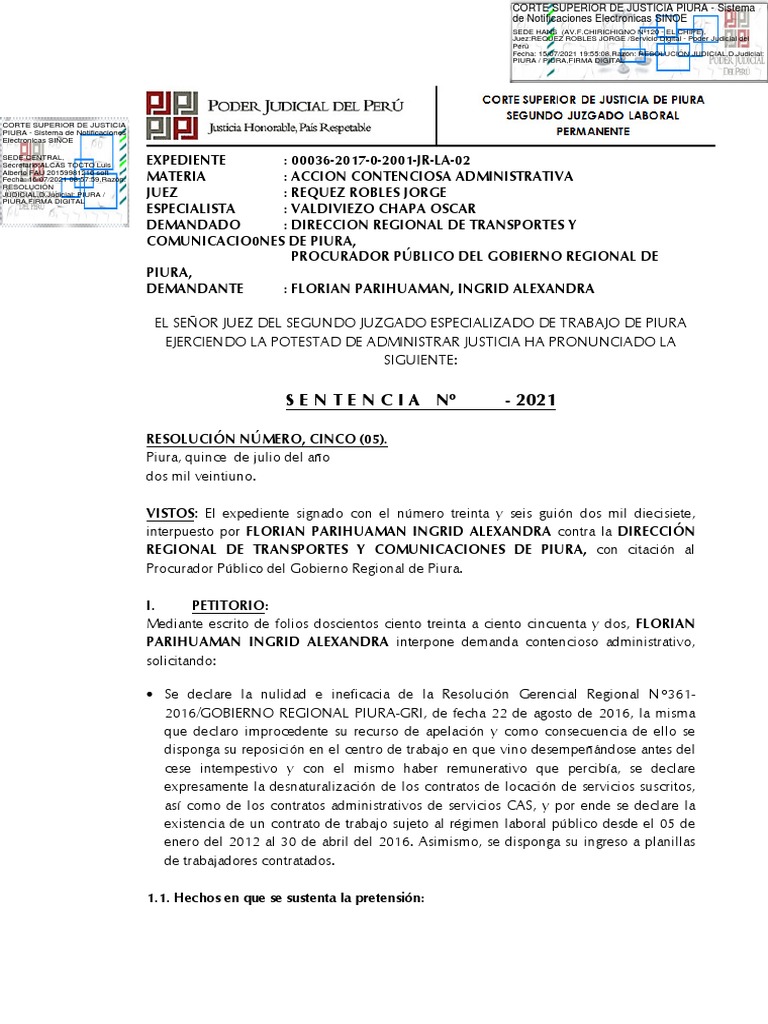 Sentencia sobre demanda de Ingrid Apel | PDF | Ley procesal | Evidencia ...